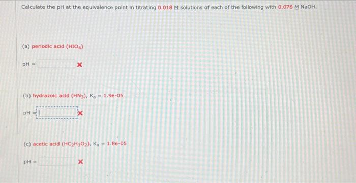 Solved Calculate the pH at the equivalence point in | Chegg.com
