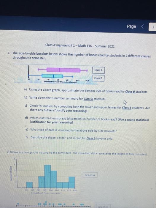 Solved Page 1 Class Assignment #1 - Math 136 - Summer 2021 | Chegg.com