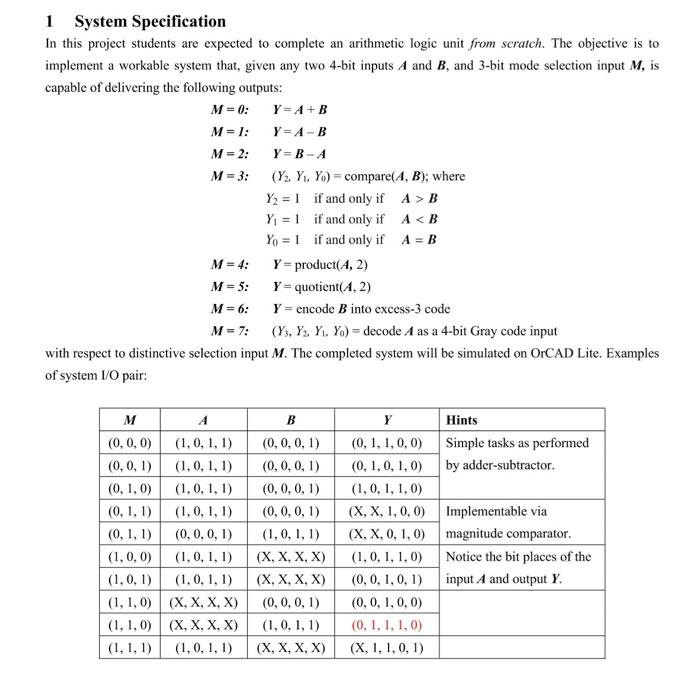 Solved 1 System Specification In this project students are | Chegg.com