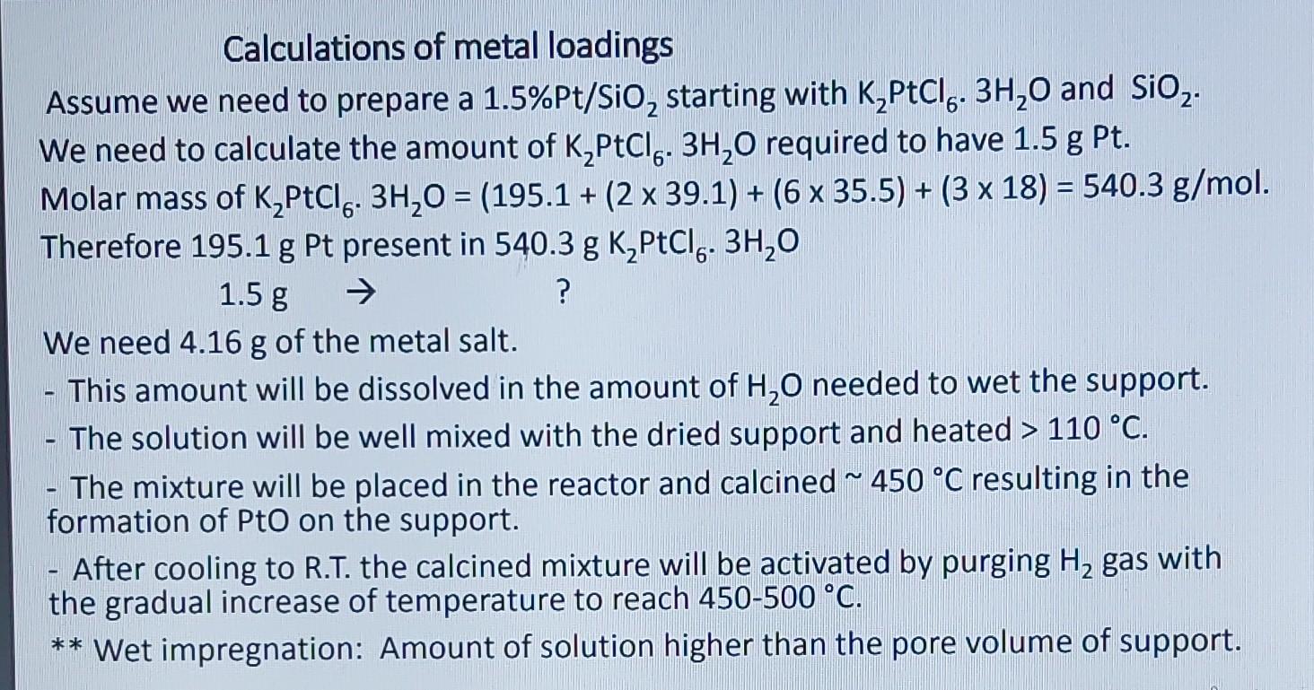 Solved Calculations of metal loadings Assume we need to | Chegg.com