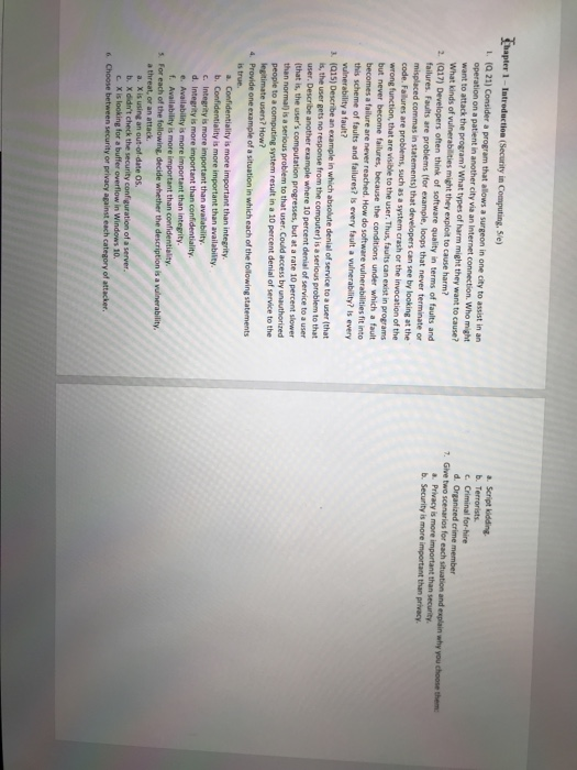 Solved Script kidding b. Terrorists c. Criminal for hire d. | Chegg.com