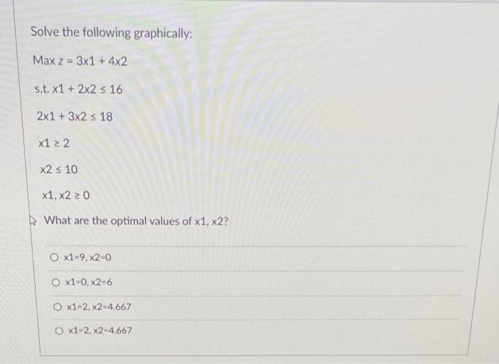 Solved Solve the following graphically: Maxz=3×1+4×2 s.t. | Chegg.com