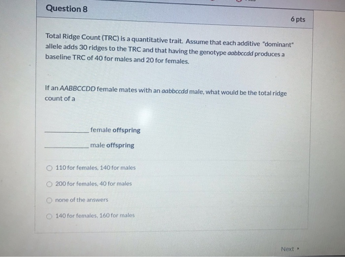Solved Question 8 6 pts Total Ridge Count (TRC) is a | Chegg.com
