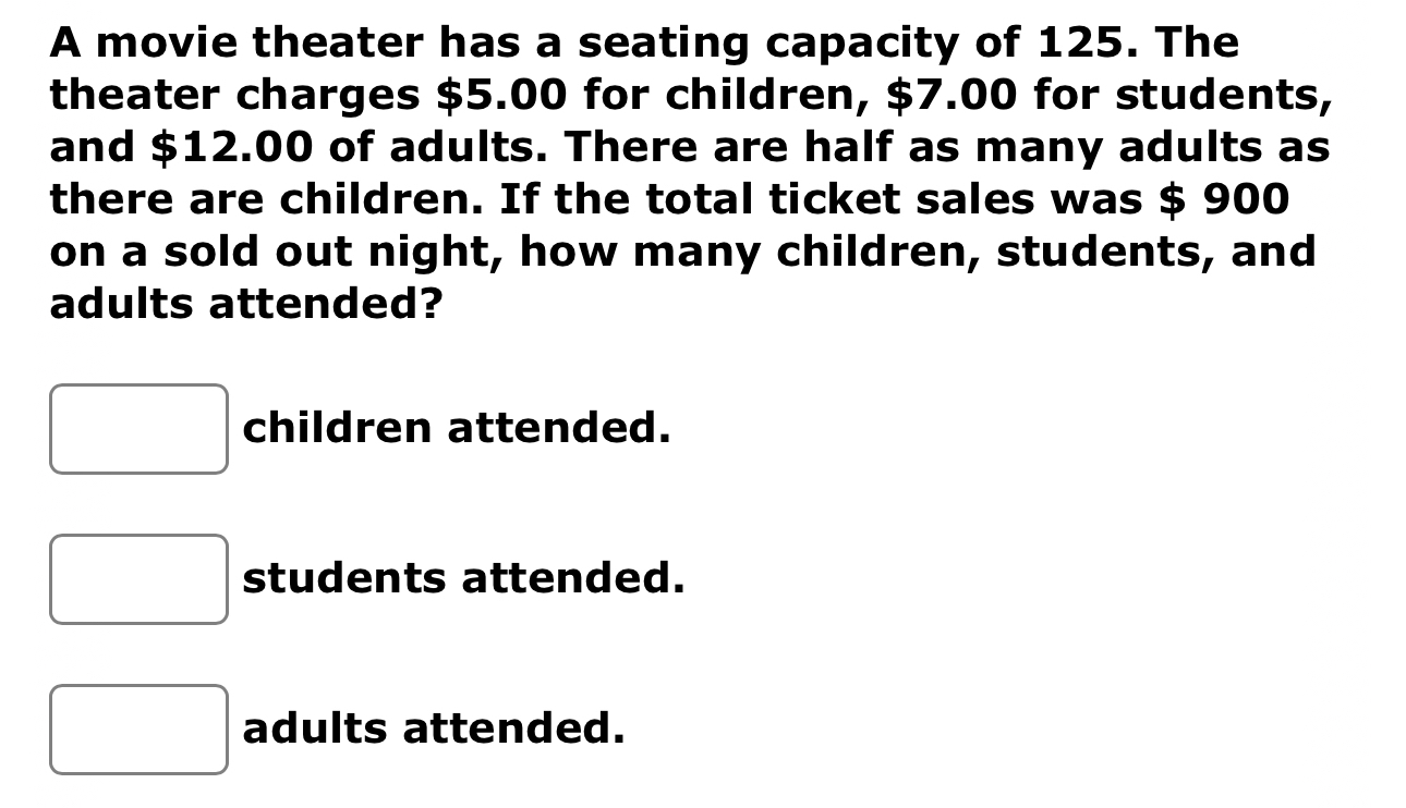 Solved A movie theater has a seating capacity of 125. | Chegg.com