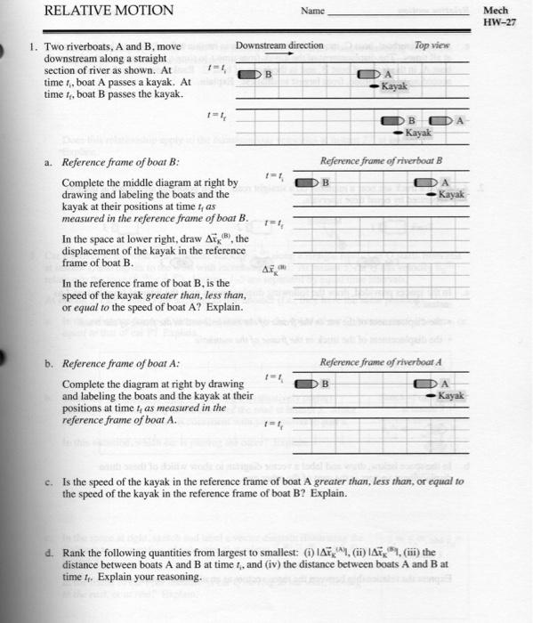 Solved a. Reference frame of boat B : Complete the middle | Chegg.com