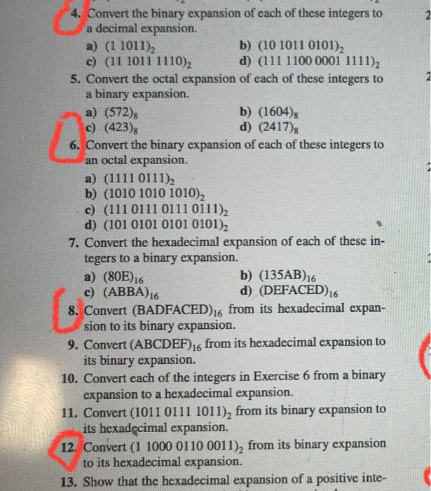 4. Convert the binary expansion of each of these | Chegg.com