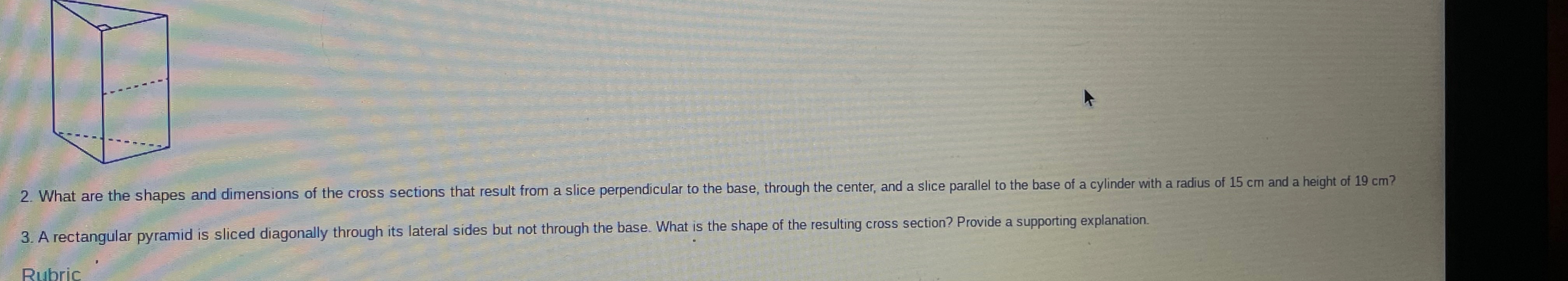 Solved A rectangular pyramid is sliced diagonally through | Chegg.com