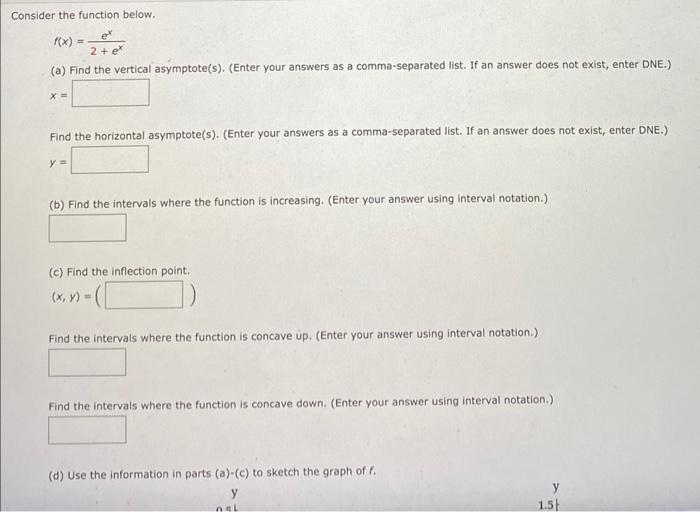 Solved Consider the function below. f(x)=2+exex (a) Find the | Chegg.com