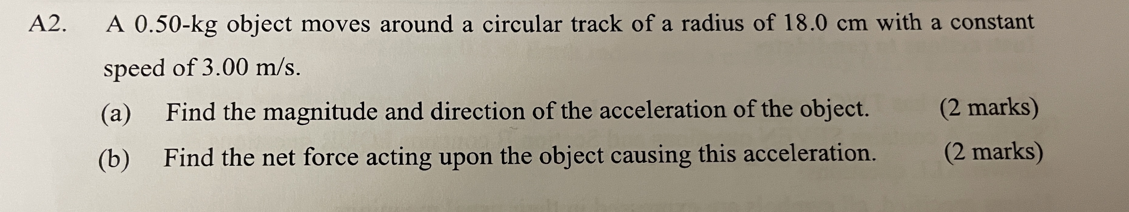Solved A2. ﻿A 0.50-kg ﻿object moves around a circular track | Chegg.com