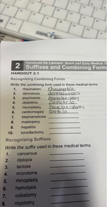 Solved Recognizing Combining Forms Write The Combining Form
