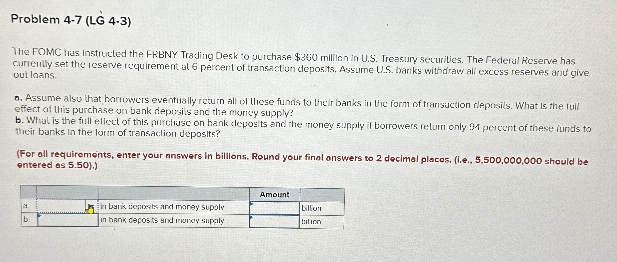 Solved Problem 4-7 (LG 4-3)The FOMC has instructed the FRBNY | Chegg.com