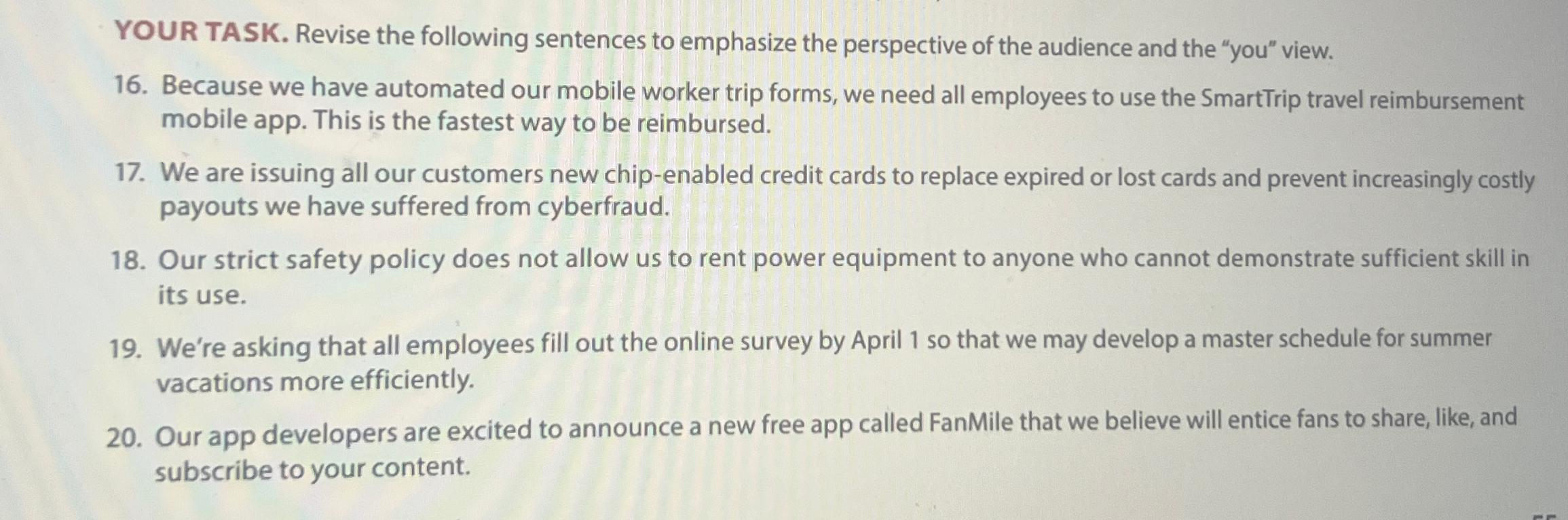 Solved YOUR TASK. Revise the following sentences to | Chegg.com