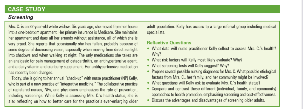 Solved CASE STUDYScreeningMrs. ﻿C. ﻿is an 82-year-old white | Chegg.com