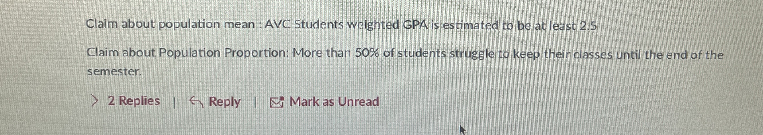 Solved by an EXPERT Claim about population mean : AVC Students weighted ...