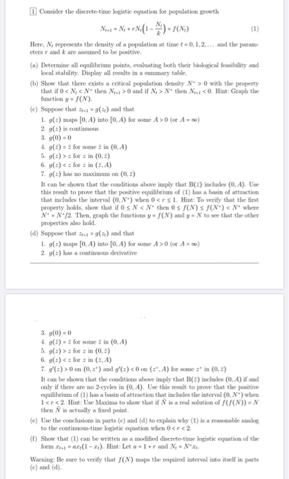 1 Consider the discrete-time logistic equation for | Chegg.com