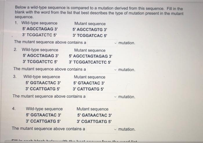 Solved Below a wild-type sequence is compared to a mutation | Chegg.com