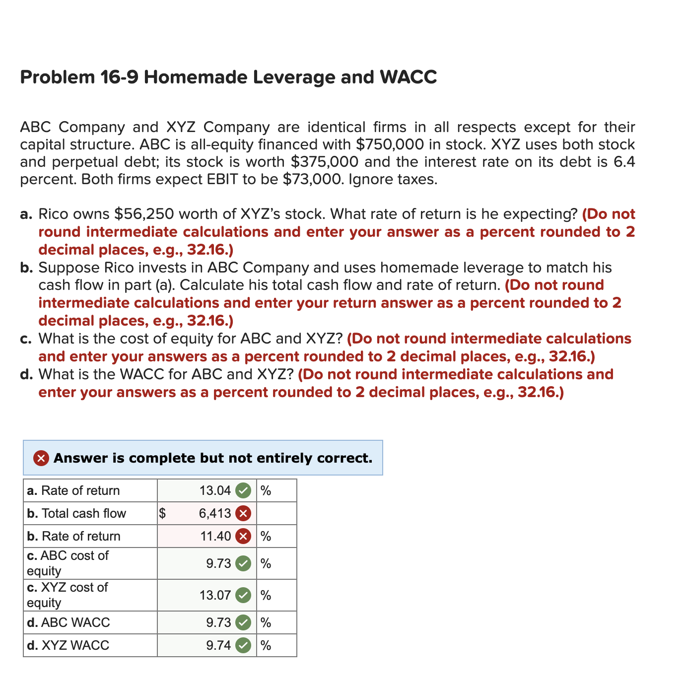 Solved Problem 16-9 ﻿Homemade Leverage and WACC ABC Company | Chegg.com