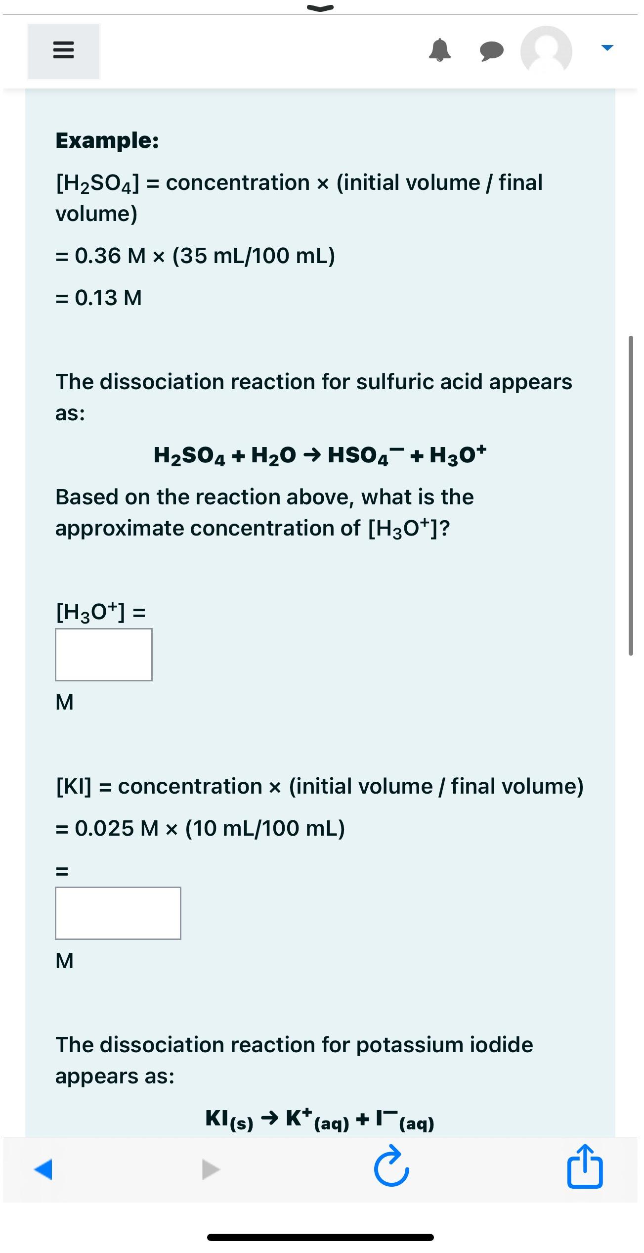 Solved Example:[H2SO4]= ﻿concentration × (initial volume / | Chegg.com