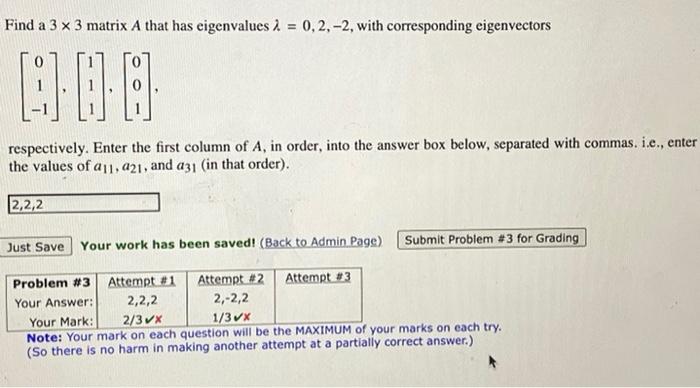 Solved Find a 3×3 matrix A that has eigenvalues λ=0,2,−2, | Chegg.com