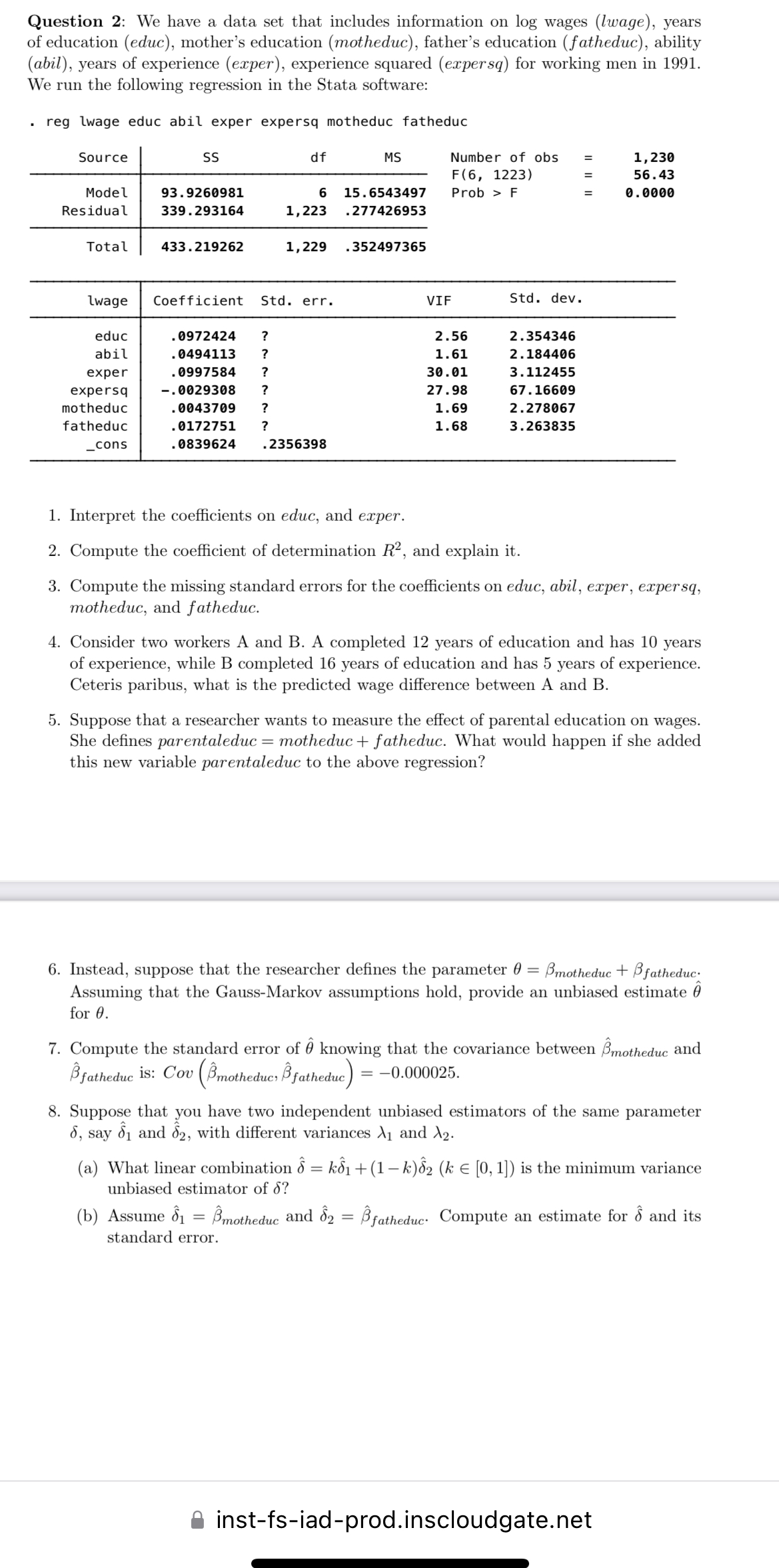 Solved Question 2: We have a data set that includes | Chegg.com
