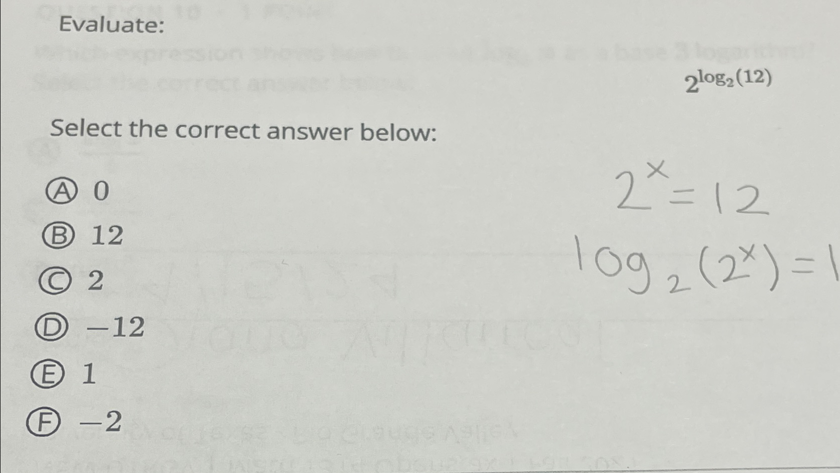 Solved Evaluate:2log2(12)Select the correct answer | Chegg.com