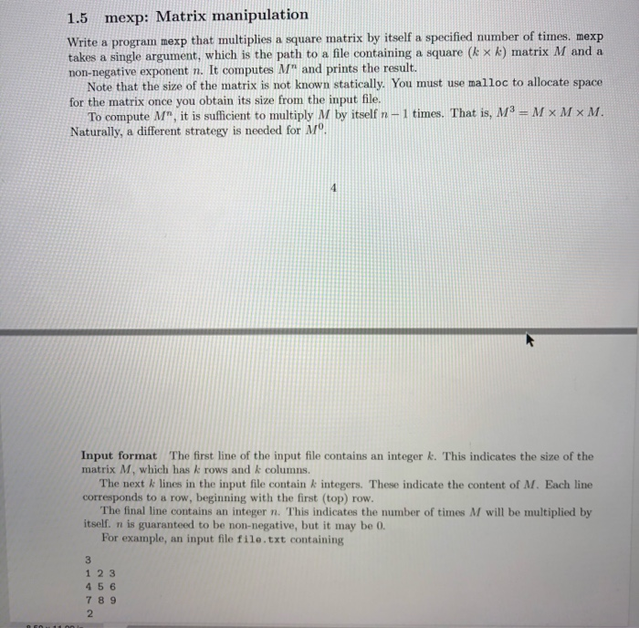 Solved 1.5 mexp: Matrix manipulation Write a program mexp | Chegg.com