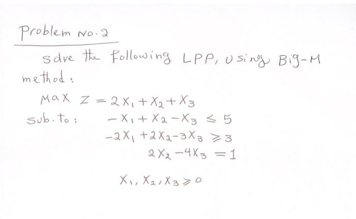 Solved Problem no. a solve the following LPP, using Big-M | Chegg.com