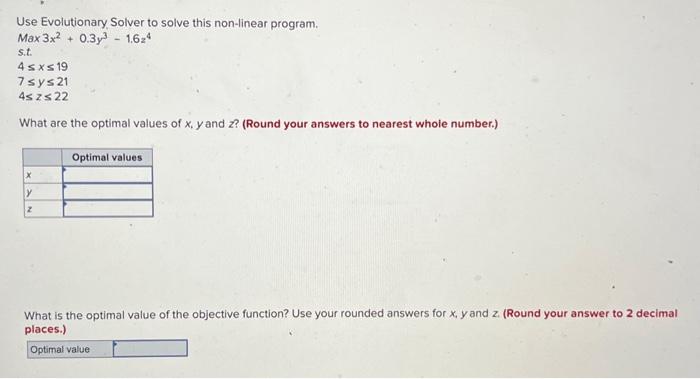 Solved Use Evolutionary, Solver to solve this non-linear | Chegg.com