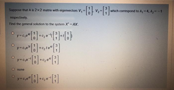 Solved Suppose that A is 2x2 matrix with eigenvectors V, | Chegg.com