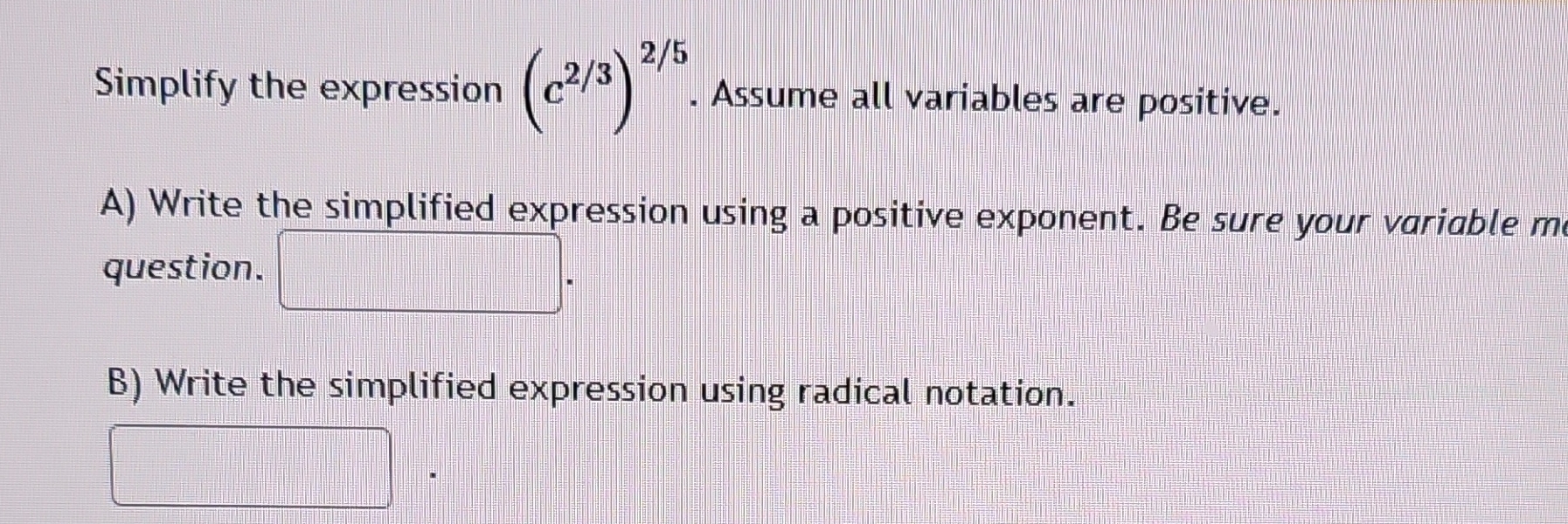 Solved Simplify the expression (c23)25. ﻿Assume all | Chegg.com