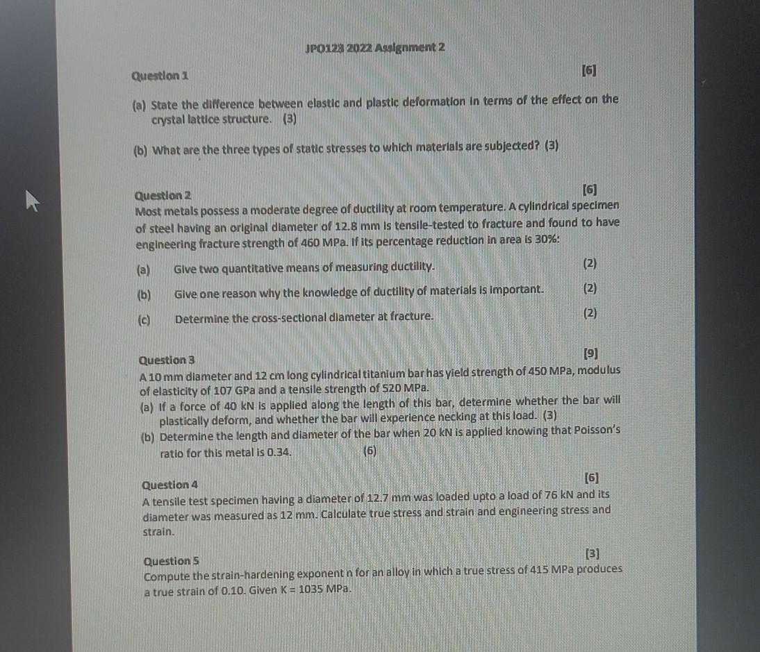 Solved (a) State the difference between elastic and plastic | Chegg.com