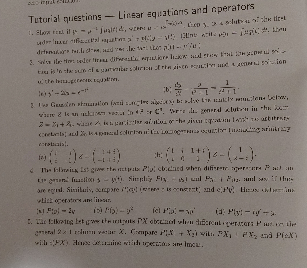 Solved Tutorial questions - ﻿Linear equations and | Chegg.com