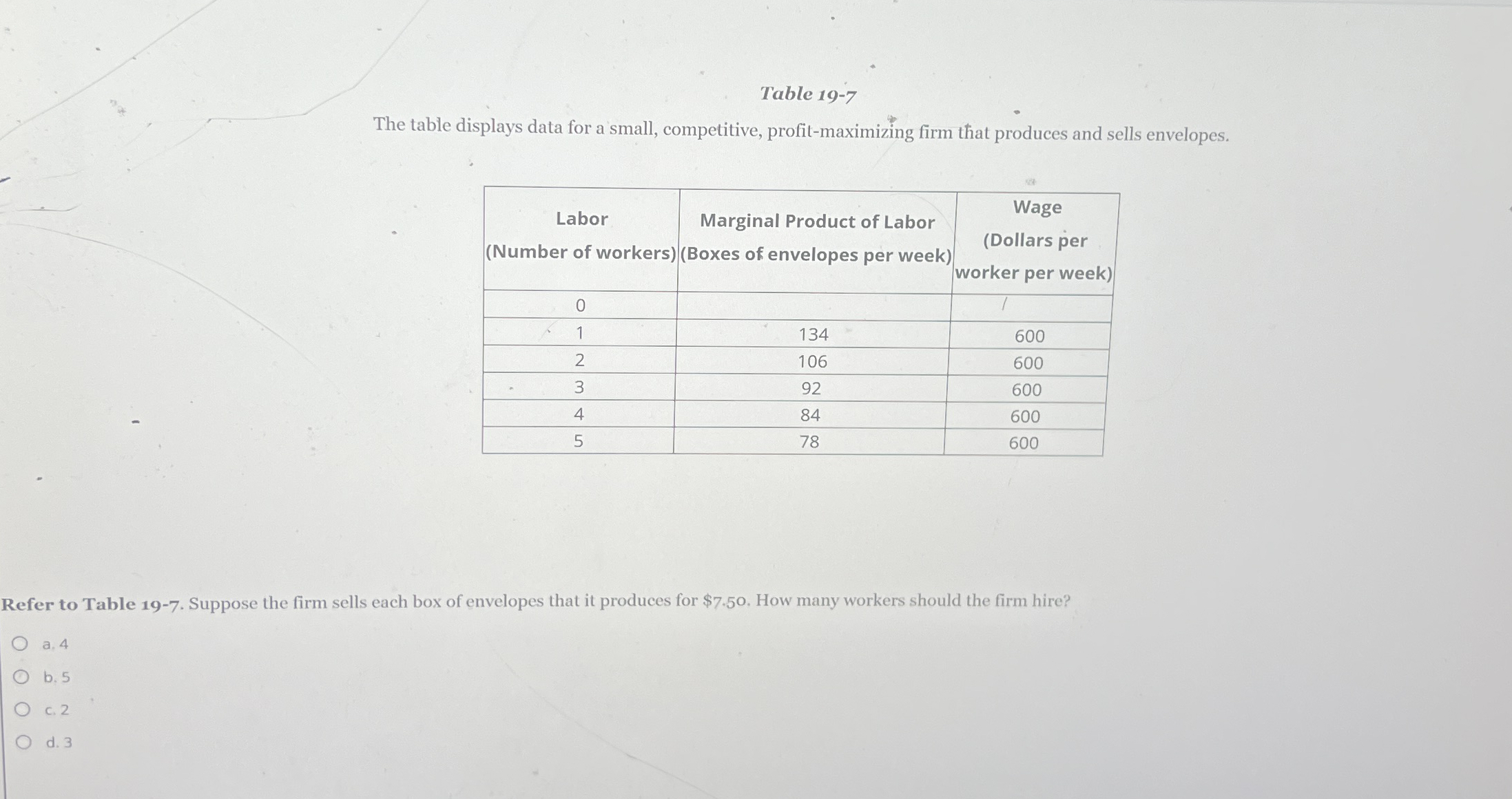 Solved Table 19-7The table displays data for a small, | Chegg.com