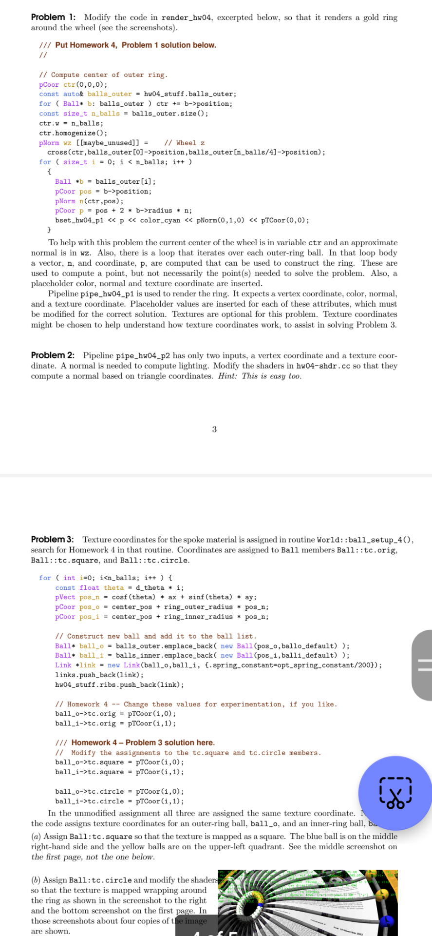 [Solved]: Problem 1: Modify the code in render_hw04