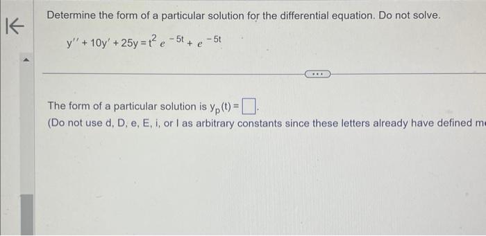 Solved Determine the form of a particular solution for the | Chegg.com