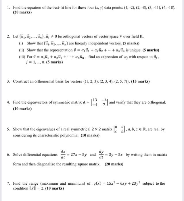 1. Find the equation of the best-fit line for these | Chegg.com