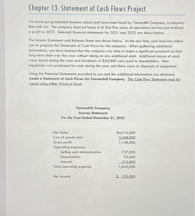 Solved Chapter 13: Statement of Cash Flows Project You have | Chegg.com