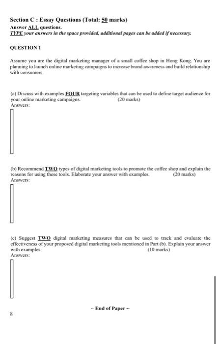 Solved Section C: Essay Questions (Total: 50 marks) Answer | Chegg.com