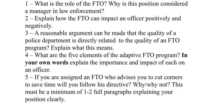Solved 1 - What is the role of the FTO? Why is this position | Chegg.com