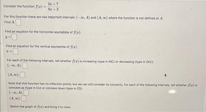 Solved Consider the function f(x)=8x+32x+7. For this | Chegg.com