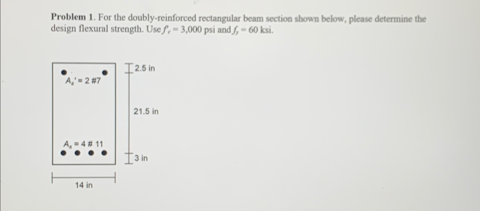 Solved Problem 1. ﻿For the doubly-reinforced rectangular | Chegg.com