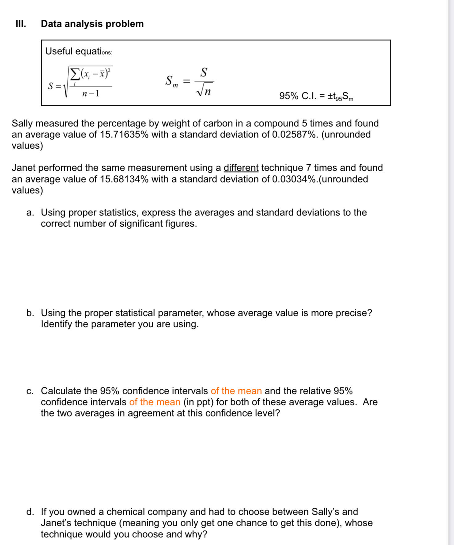 Solved III. Data analysis problemUseful | Chegg.com
