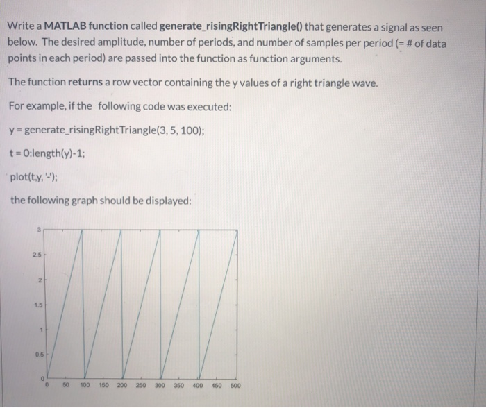 Solved Write a MATLAB function called generate_risingRight | Chegg.com