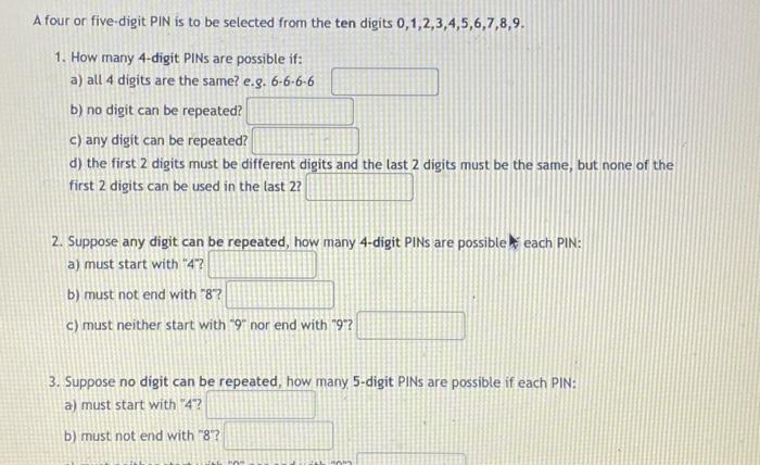 Solved A four or five-digit PIN is to be selected from the | Chegg.com