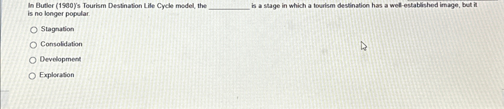 Solved In Butler (1980)'s Tourism Destination Life Cycle | Chegg.com