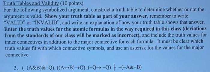 Truth Tables and Validity (10 points) For the | Chegg.com