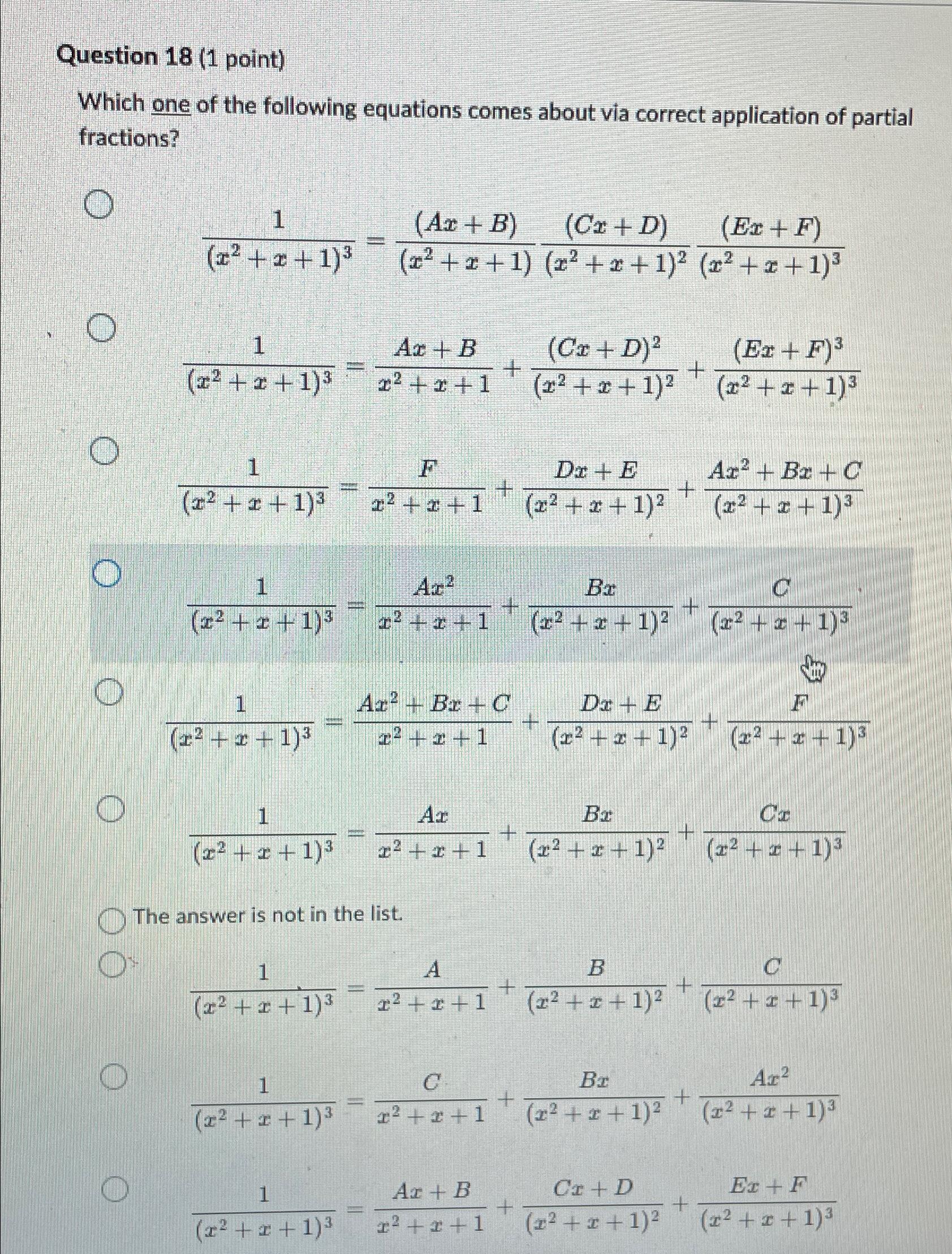 Solved Question 18 (1 ﻿point)Which one of the following | Chegg.com