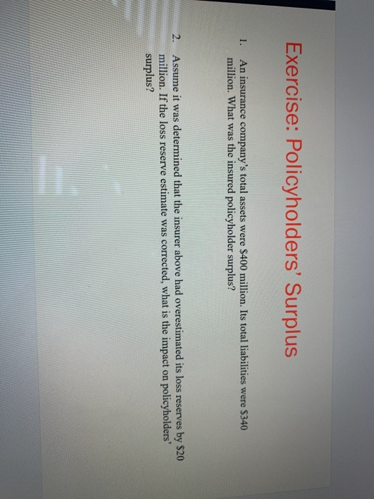 Solved Exercise: Policyholders' Surplus 1. An insurance | Chegg.com