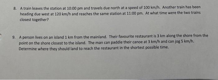 Solved 8. A train leaves the station at 10:00pm and travels | Chegg.com
