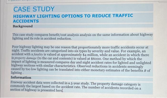 Solved CASE STUDY HIGHWAY LIGHTING OPTIONS TO REDUCE TRAFFIC | Chegg.com